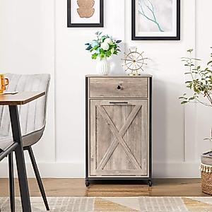 Karl home Tilt Out Trash Can Cabinet for Kitchen, Tilt Out Laundry Hamper Cabinet with Drawers and Lockable Wheels, Bathroom Laundry Cabinet with 10 Gallon Dirty Clothes Basket, Grey