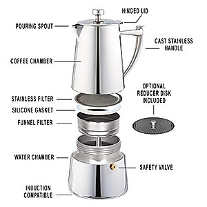 Cuisinox Roma 6-cup Stainless Steel Stovetop Moka Espresso Maker