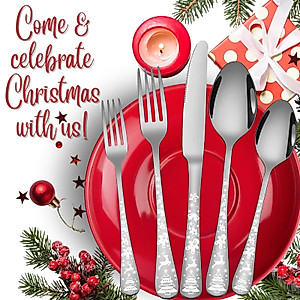 Vilihkc 20 Piece Stainless Steel Christmas Style Silverware Set Flatware Set Kitchen Utensil Set Service for 4 Tableware Cutlery Set for Home and Restaurant Dishwasher Safe