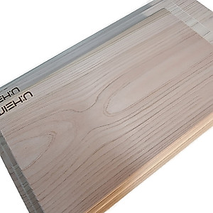 UHEIM Premium One-Piece Cypress Hinoki Solid Wood Cutting Board, Korean Cutting Board for Kitchen, Chef. Wooden Kitchen Double Chopping, Cutting, Serving Board. Large, Middle, Small 3 Size (Middle)