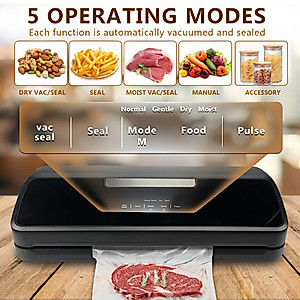 Vacuum Sealing Machine, Food Preservation Sealing Machine, Air Sealing System for Vacuum Bag/Can Food Preservation, Dual Pump Suction 95Kpa, 8 and 1 Easy Mode, Built-in Cutter, 14 Piece Starter Kit