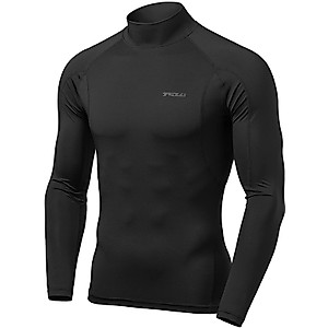 TSLA Men's UPF 50+ Mock Long Sleeve Compression Shirts, Athletic Workout Shirt, Base Layer for Water Sports, Athletic Mockneck Black, Small