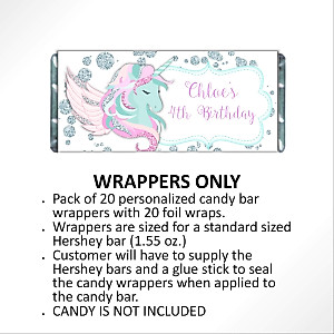 Unicorn Personalized Candy Wrappers, Kids Birthday Party Favors, Pack of 20 Custom Chocolate Bar Labels