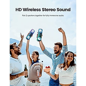 Portable Bluetooth Speaker, IPX7 Waterproof Wireless Speaker with Colorful Flashing Lights, 25W Super Bass with 24H Playtime, 100ft Bluetooth Range, TWS Pairing for Outdoor, Home, Party, Beach, Travel