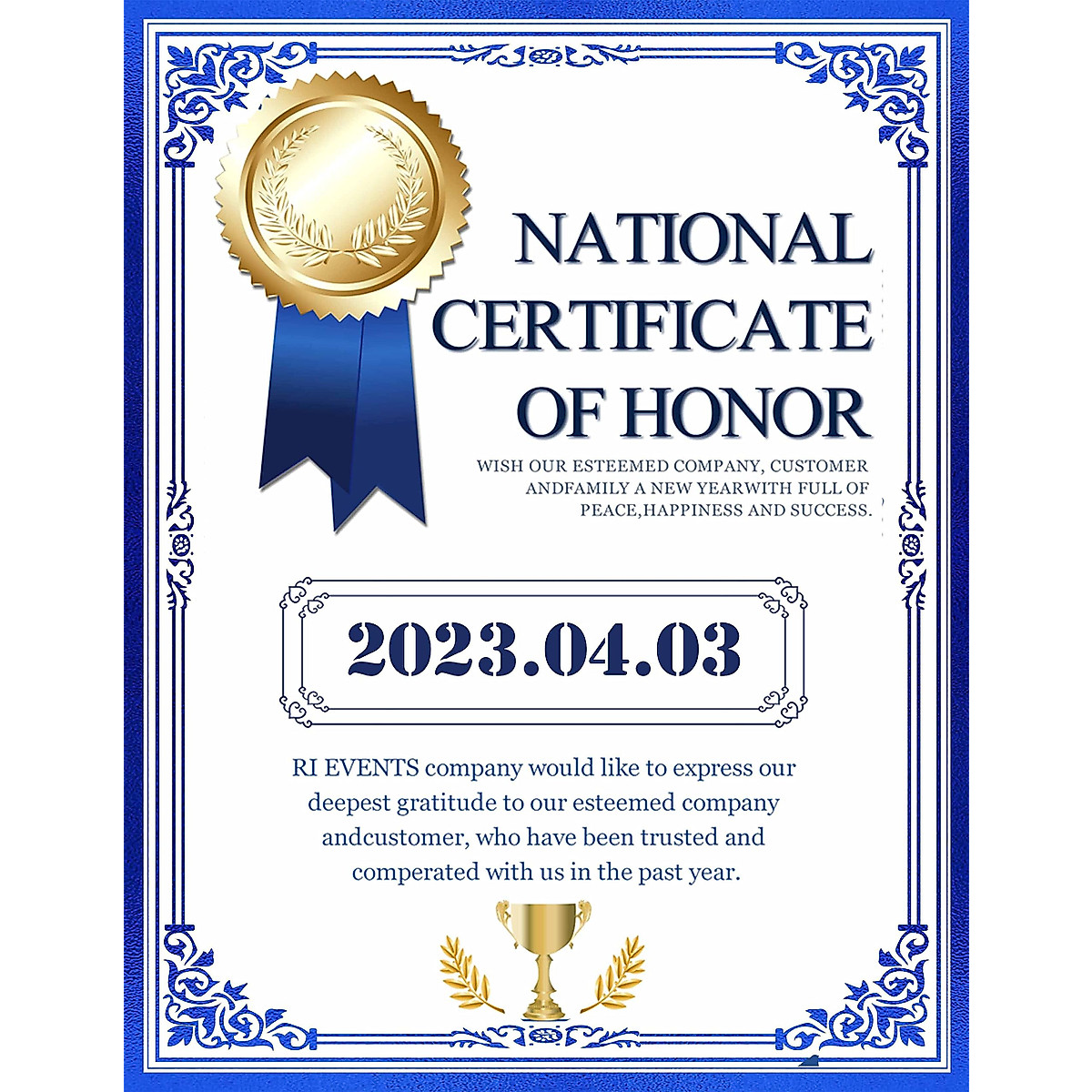 Professional Certificate Paper 8.5 x 11 for Printing, Diploma Paper, Award Certificates Paper, 80 lb, 15 Count, Gold Foil Border, for Office, Business Awards, Graduation, School (Blue)