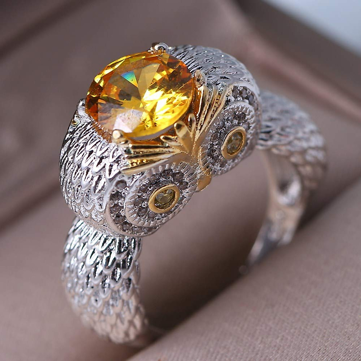 Moca Jewelry Iced Out Domineering Owl Ring 18K Gold Plated Bling CZ Simulated Diamond Hip Hop Ring for Men Women (9)
