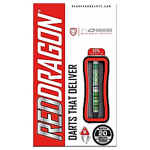 RED DRAGON Artura Screamin' Green 26 Gram Premium Tungsten Darts Set with Flights and Stems
