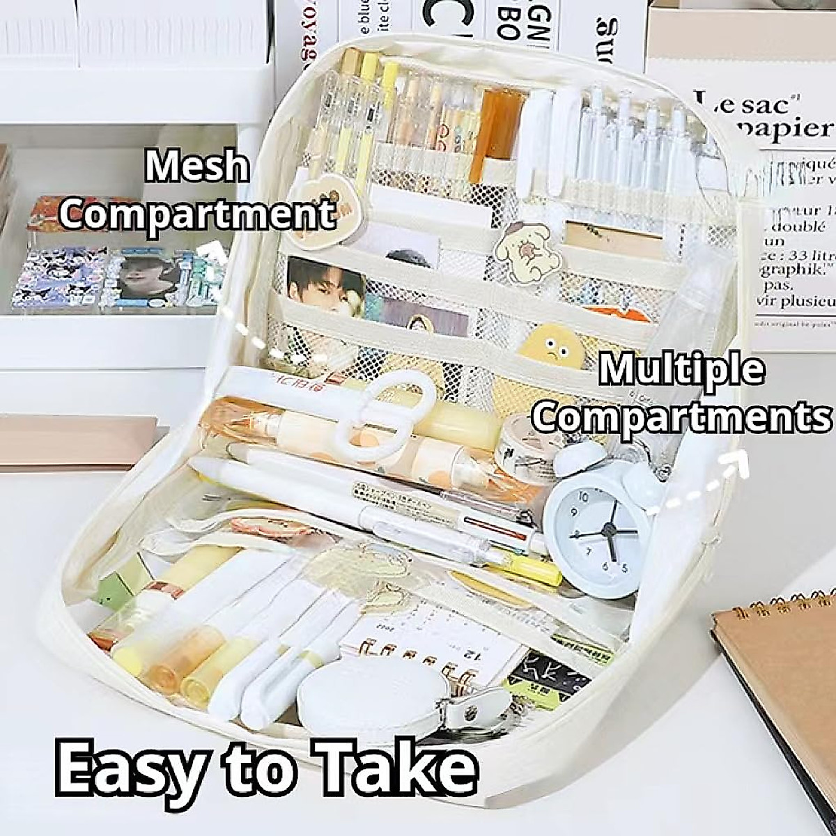 AuraGlor Pencil Case Clear Large Capacity 11 Compartments Big Pencil Pouch Pen Bag Box Holder Organizer Simple Storage Aesthetic Stationery Cosmetic for Adults Men Women Office Essentials (Grey)