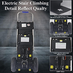 Reihipun Electric Stair Climbing Hand Trucks Dolly Cart for Moving 881lb Capacity Heavy Duty Stair Climber Cart Hand Trolley with 4 Wheels Motor Battery Powered for Heavy Furniture (Black - 24Ah)