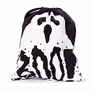 Halloween Trick or Treat Candy Bag | Washable Canvas Tote Bag | Drawstring Bag for Halloween Candy | Ghost