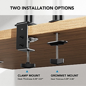 HUANUO Laptop Monitor Mount with Tray for 13- 27 inch, Fully Adjustable Laptop Notebook Desk Mount Stand up to 17 inch, Weight up to 22lbs, Extension with Clamp and Grommet Mounting Base