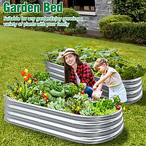 MOFEEZ Galvanized Raised Garden Bed Kit, 4x2x1 Ft Galvanized Planter Raised Beds, Oval Large Metal Raised Garden Beds Outdoor for Vegetables, Flowers, Herbs, and Fruits
