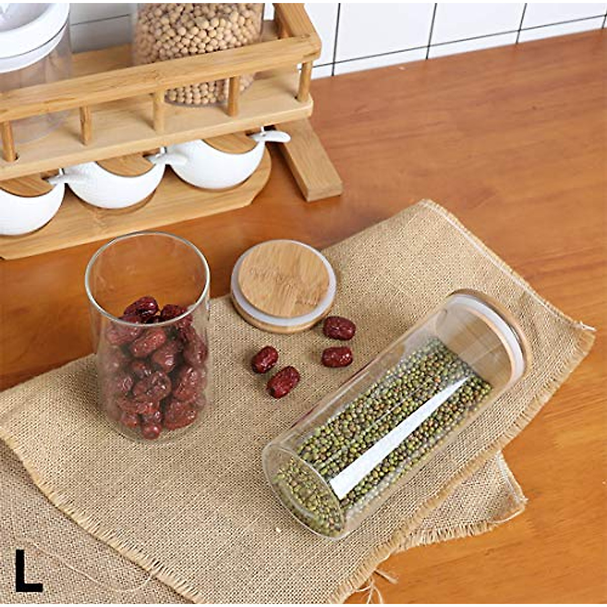 Lawei 3 pack Glass Storage Jars with Sealed Bamboo Lids - 51 oz Clear Glass Bulk Food Storage Canister for Serving Tea, Coffee, Spice, Candy, Cookie