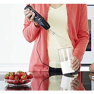 Braun 4-in-1 Immersion Hand Blender, Powerful 350W Stainless Steel Stick Blender, Multi-Speed + 2-Cup Food Processor, Whisk, Beaker, Masher, Easy to Clean, Black, MultiQuick MQ537BK