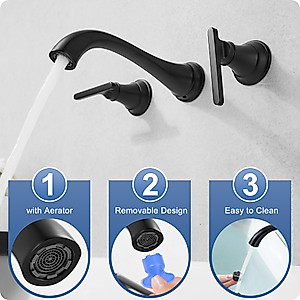 HOIGY Brass Tub Filler Wall Mount 3 Hole, Farmhouse Black Tub Faucet, High Pressure 2 Handle Matte Black Bathtub Faucet Set with Long Spout Reach, Rough-in Valve