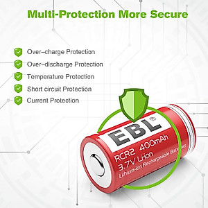 EBL CR2 Rechargeable Batteries, 3.7V Lithium RCR2 Photo Batteries 8 Pack with Rechargeable Battery Charger