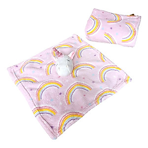 SONA G DESIGNS Plush Animal Security Lovey with Blanket Gift Set for Newborn Infant - Custom Personalized Available (Rainbow Unicorn Set with Embroidered Name)