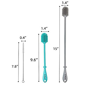 LeMuna Silicone Bottle Brush, Water Bottle Cleaner Brush Set with Straw Brush for Narrow Neck Containers, Hydro Flask, Sports Bottle, Glassware