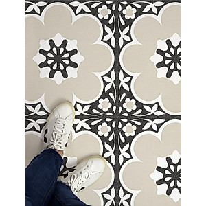 FloorPops 12-in by 12-in Black Daphne Vinyl Peel & Stick Floor Tiles (10 Tiles), (10 sq.ft./Carton)