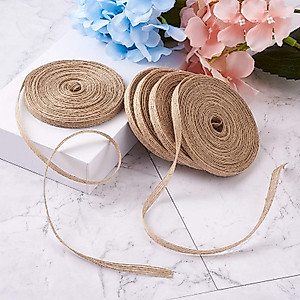 Pandahall 5 Rolls Natural Burlap Fabric Ribbon 1/4 inches Tan Jute Linen Ribbon Rolls for Party Decoration, DIY Crafts