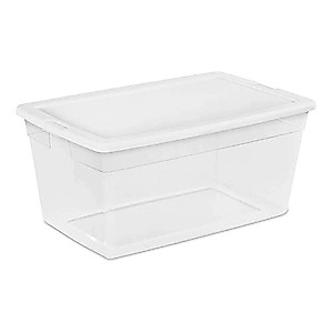Sterilite 90 Quart Multipurpose Storage Box Container with Visible Base and White Secure Lid for Home Organization, Clear (12 Pack)