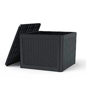 ZYJOYY 35 Gallon Resin Deck Box for Patio Furniture, Outdoor Weterproof Storage Side Table Box, Small Durable Outside Patio Table with Storage for Tools, Cushions, Towels, and Accessories, Grey