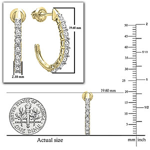 Dazzlingrock Collection 0.15 Cttw Round White Diamond J Shaped Classic Hoop Earrings for Her in 14K Solid Yellow Gold, Screw Back