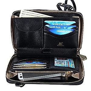 Banuce Small Genuine Leather Clutch Crossbody Purse for Women Shoulder Satchel Bag Long Wallet Phone Case Organizer Black