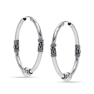 LeCalla Sterling Silver Jewelry Light-Weight LARGE Bali Hoop Click-Top Earrings for Women 45 MM