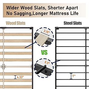 Cleaniago California King Bed Frame, 3" Wide Wood Slats with 3500lbs Support for Mattress, No Sagging, No Slip, No Box Spring Needed, Noise Free, Anti-Slip, Easy Assembly, Black-16 Inch Tall
