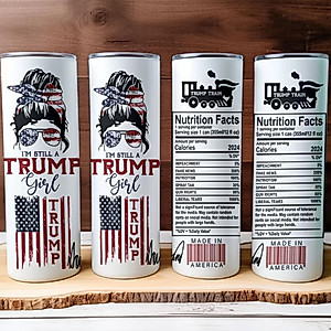 I'm A Trump Girl American Flag Skinny Tumbler, 20oz Stainless Steel Vacuum Sealed Tumbler with Reusable Straw, Patriotic Birthday Gifts for Women, Republican Tumbler Cups