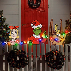 Christmas Fence Decorations Outdoor - 3pcs Light Up Christmas Yard Decorations with LED String Lights for Fence Yard Garden Lawn Christmas Decor Outside