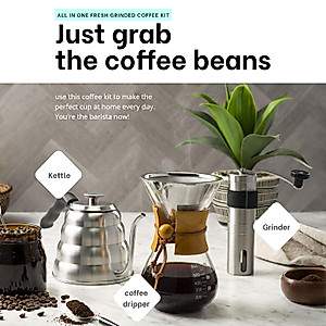 MITBAK Pour Over Coffee Maker Set | Kit Includes 40 OZ Gooseneck Kettle with Thermometer, Coffee Mill Grinder & 20 OZ Coffee Dripper Brewer | Great Replacement for Coffee Machines