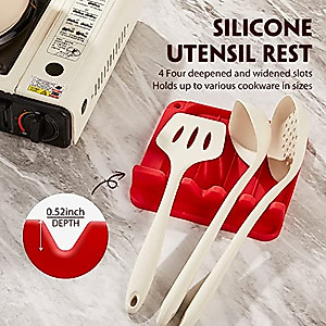 KITEXPERT Silicone Spoon Rest for Stove Top & Kitchen Counter - Non-Slip Utensil Rest with Drip Pad for Ladle, Spatula, Tongs and More Multifunctions - Heat Resistant Cooking Spoon Holder (Red)