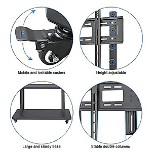 Suptek Mobile TV Cart Floor Stand for 40-100 inch TVs and LED LCD Screens Max 900x600 VESA Large Base Height Adjustable (ML1800B)