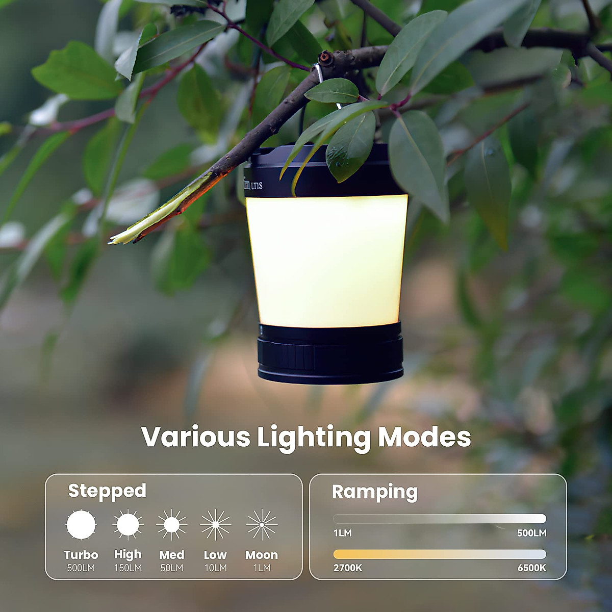 Sofirn LT1S LED Lantern Rechargeable, 500 Lumen, Adjustable Brightness and Tint, Red Light, Waterproof, 500 Hours Long Runtime Camping Lights for Hurricane, Outdoor, Home, USB C Cable Included