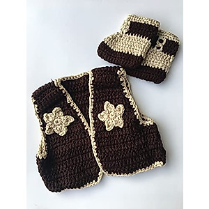 Pinbo Newborn Baby Photography Prop Crochet Knitted Cowboy Vest Shoes Coffee