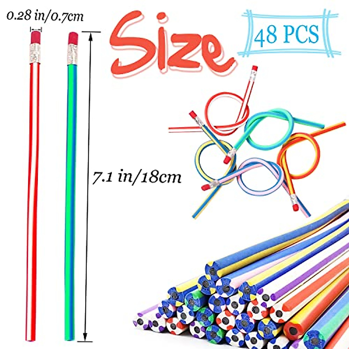 Guuozzli 45 Pack Flexible Soft Pencil,7.1 Inch Magic Bend Pencils,Soft Novelty Pencil with Eraser for Kids Gift Students School Classroom Supplies