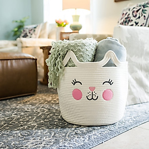 Cat Basket Clothes & Toy Organizer, Cat Toy Basket for Cat Decor, Baby Hamper, Laundry & Blanket Basket Storage for Cat Lovers – Cute Baskets for Gifts