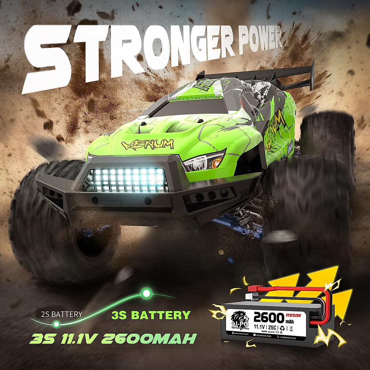 Hosim VENUM 1:8 RC Cars for Adults Fast 80+KMH, Remote Control Truck 4X4 All Terrains Waterproof 2.4GHZ Off Road Hobby Grade Large High Speed RC Monster Truck with 3S Battery