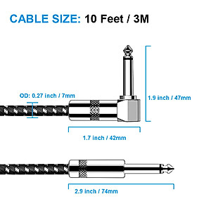 New bee Guitar Cable 2 Pack 20 ft Electric Instrument Cable Bass AMP Cord 1/4 Straight to Right for Electric Guitar, Bass Guitar, Electric Mandolin, Pro Audio