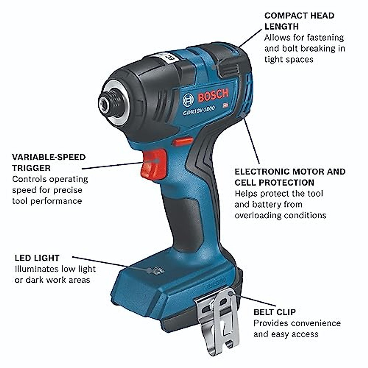 BOSCH GDR18V-1800B12 18V Brushless 1/4 In. Hex Impact Driver Kit with (1) 2 Ah Standard Power Battery
