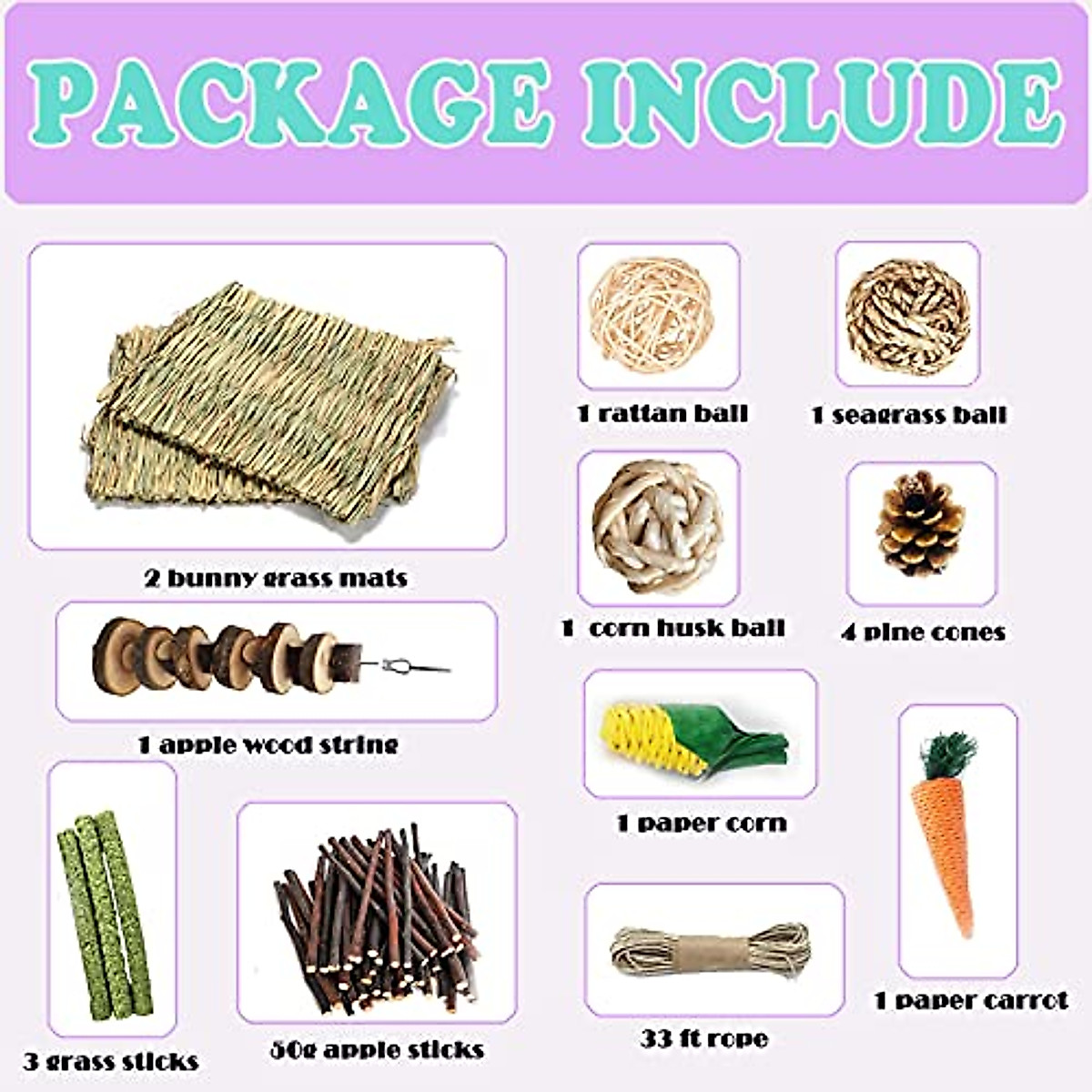 PStarDMoon Bunny Grass Mat with Small Animal Chew Toys Woven Bed Mat for Small Animals Rabbit Bedding Nest Chew Toy Bed Play Toy for Rabbits Chinchilla Hamsters Guinea Pigs Gerbils Groundhog…