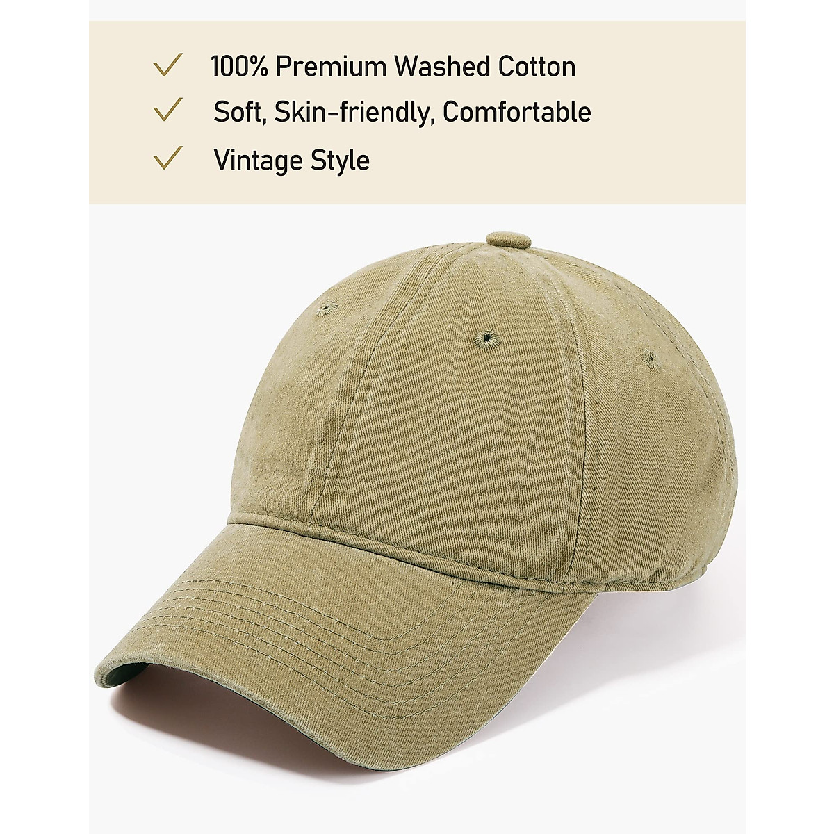 VODIORE Khaki Hats Washed Cotton Baseball Cap Vintage Baseball Hat Low Profile Cap Khaki