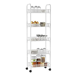 5-Tiered Narrow Rolling Storage Shelves - Mobile Space Saving Utility Organizer Cart for Kitchen, Bathroom, Laundry, Garage or Office by Lavish Home