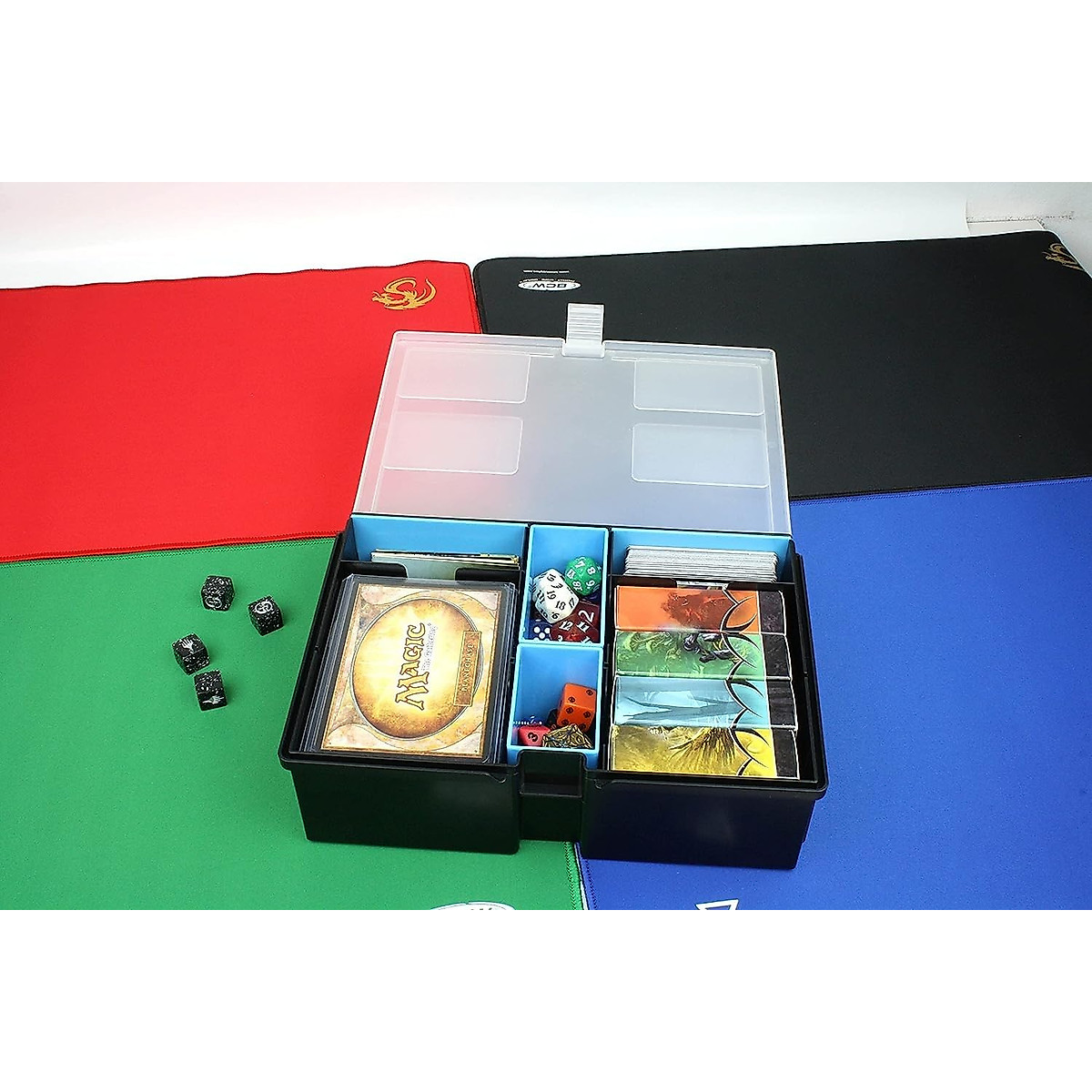 BCW Prime X4 XL Gaming Box | Playing Card Storage Box for Decks and Game Accessories, Includes Removable Dividers and Dice Trays | Trading Card Storage Box for Gaming | Pokemon, MTG, Naruto Cards