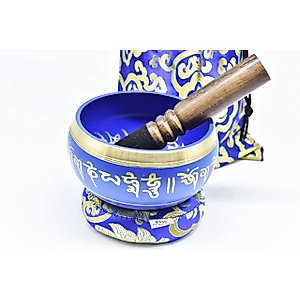5 Inch Tibetan Meditation Yoga Singing Bowl Set with free,wooden Mallet Silk Cushion and Carry bag from Nepal, Singing bowls.