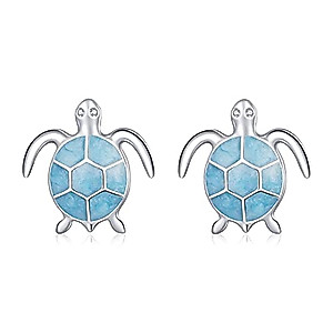Sea Turtle Stud Earrings for Women: 925 Sterling Silver Turtle Opal Earrings Hypoallergenic Studs Earrings Cute Beach Ocean Jewelry Turtle Gifts