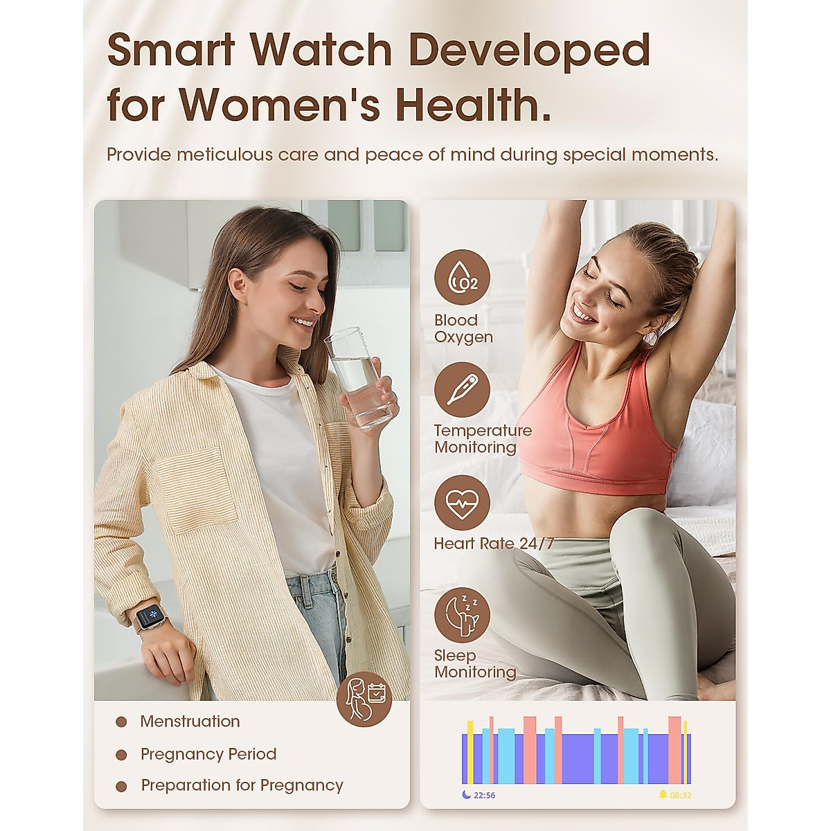 Smart Watches for Women, 1.91" HD Fitness Tracker Watch with Blood Pressure/Heart Rate Monitor, Bluetooth 5.3 Make Calls Smart Watch for Android/iOS Phones, IP68 Waterproof Fitness Watch for Women