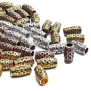Tube Spacer Beads, 60pcs Tibetan Column Spacer Beads Antique Alloy Tube Loose Beads Jewelry Spacers for Bracelet Necklace Jewelry Making, 4 Colors, 12x6mm